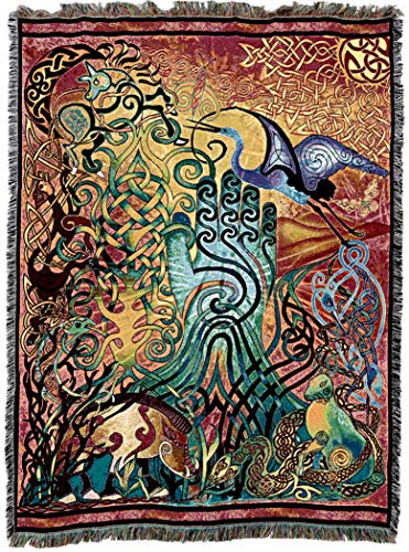 Pure Country Weavers Awen Blanket by Jen Delyth - Celtic Gift Tapestry Throw Woven from Cotton - Made in The USA (72x54)