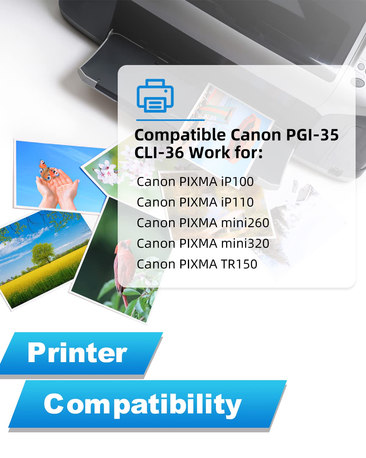 Intactech Compatible Canon PGI-35 CLI-36 Pixma iP110 iP100 Ink Cartridge Replacement for Canon 35 36 Use for Canon PIXMA iP110 iP100 mini260 mini320 Printers (4X PGI-35 Black, 2X CLI-36 Color, 6 Pack)