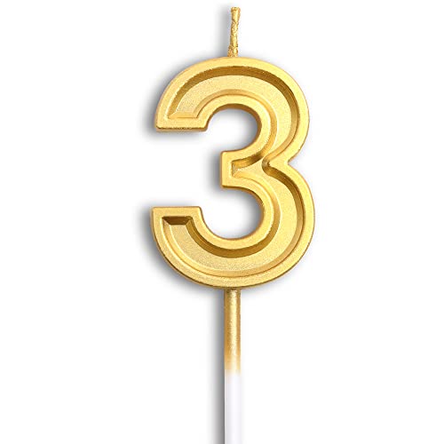 DOBMIT Birthday Candles Number 3 Cake Topper Decoration Gold Glitter Candle for Party Anniversary Kids Adults