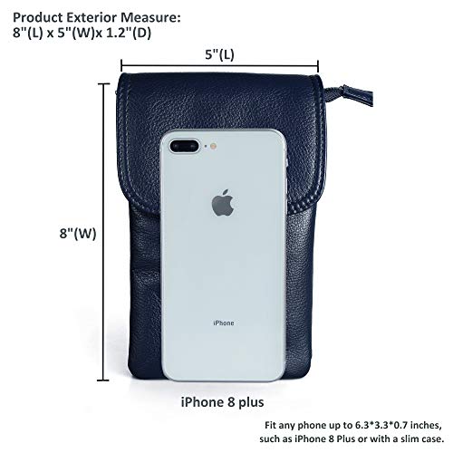 befen Cell Phone Crossbody Wallet Purse, Women Small Leather Crossbody Bag - Fit iPhone Xs Max (Navy Blue)