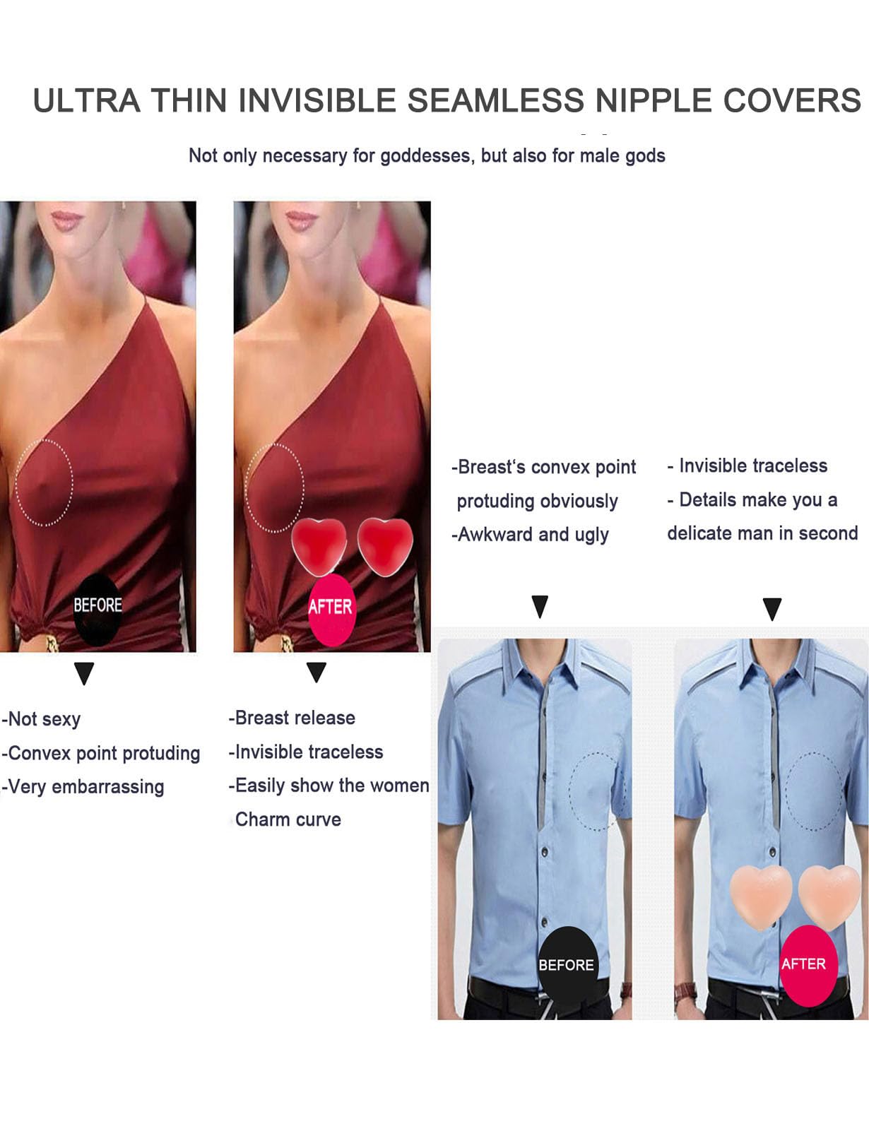 Kelivy Pasties Nipple Covers Rave, Red Heart Thin Nipple Pasties Adhesive Silicone Reusable Stickers Petals for Women 2 Pairs