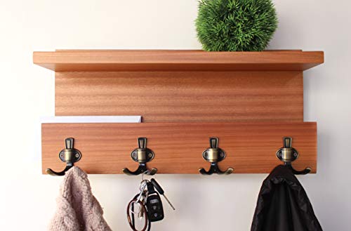 Natural Hardwood Shelf Home Decor - Handmade Entryway Organizer, Key Holder, or Coat Rack. #2 (Sapele)