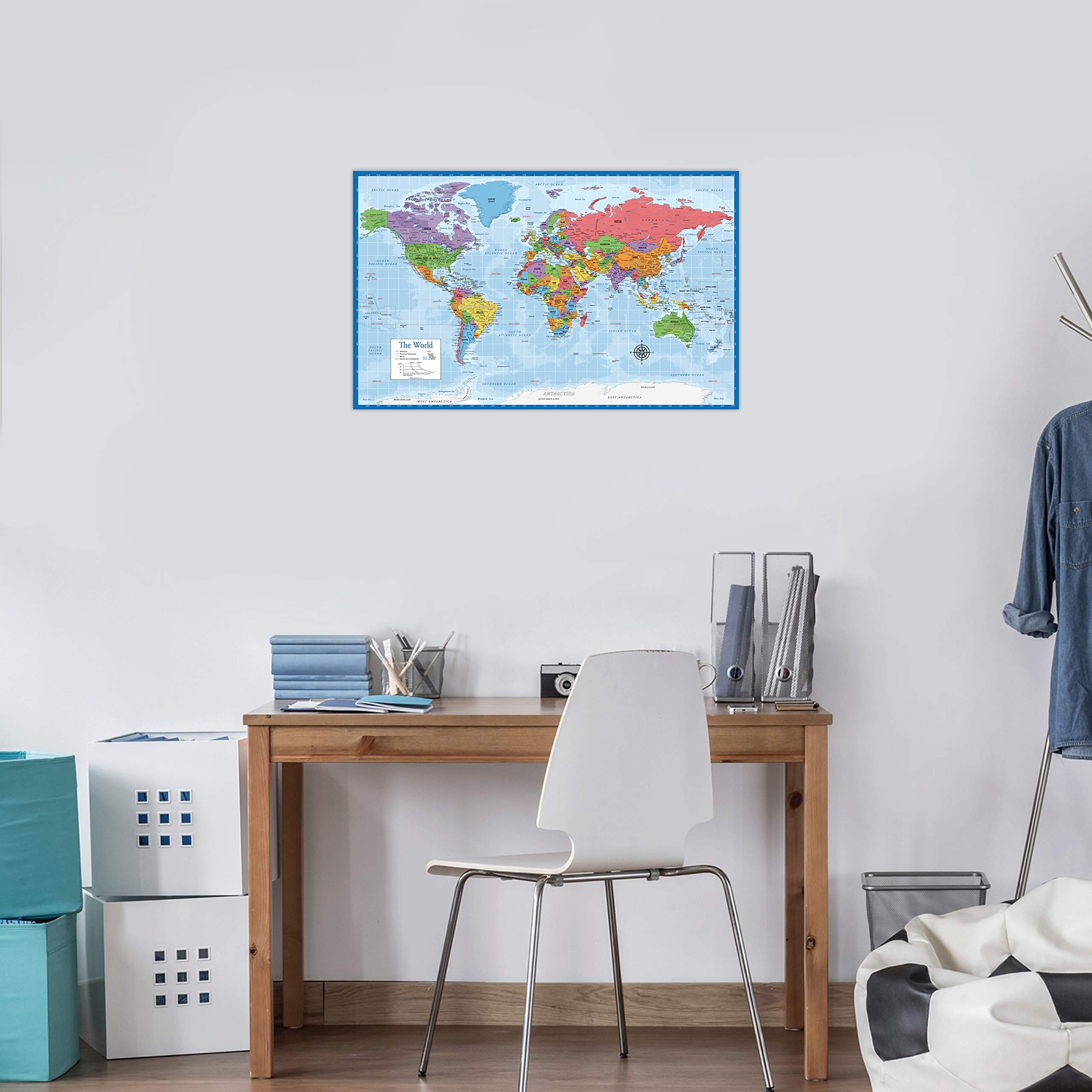 Laminated World Map - 18" x 29" - Wall Chart Map of the World - Made in the USA