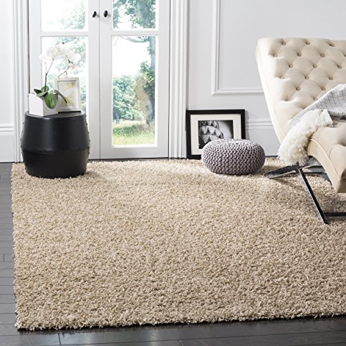 SAFAVIEH Athens Shag Collection 3' x 5' Beige SGA119G Non-Shedding Living Room Bedroom Dining Room Entryway Plush 1.5-inch Thick Area Rug