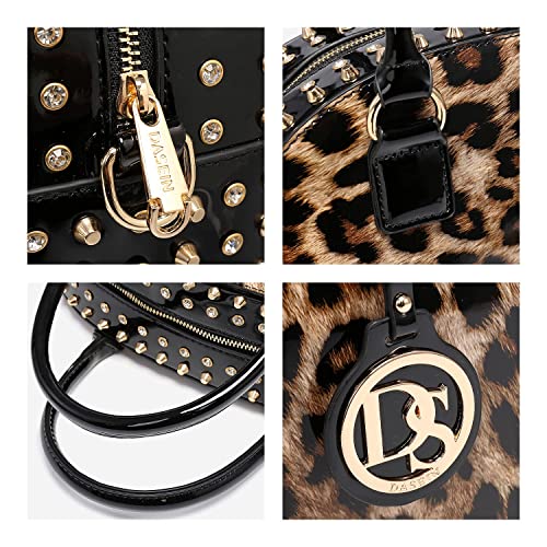 Dasein Women Patent Leather Purses Handbags Dome Satchel Purse Work Tote Structured Shoulder Bag with Long Strap (Leopard)