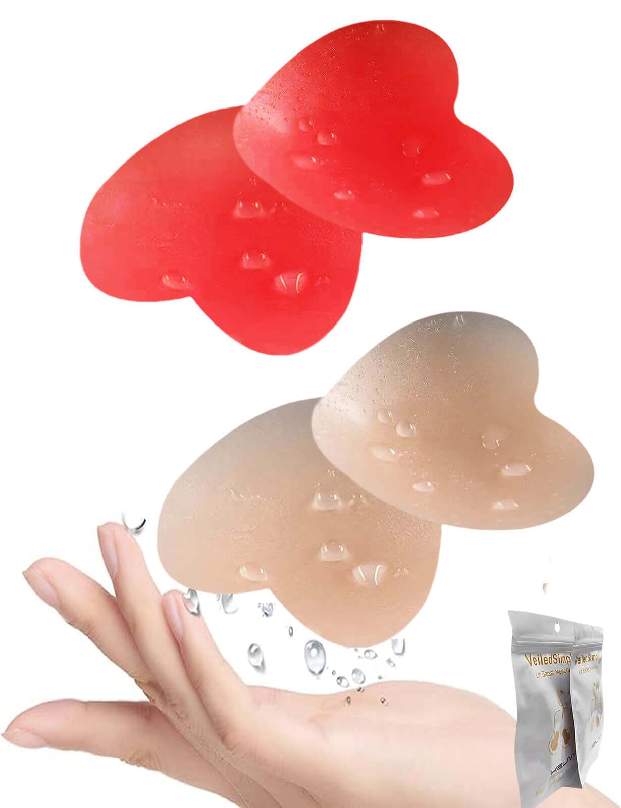 Kelivy Pasties Nipple Covers Rave, Red Heart Thin Nipple Pasties Adhesive Silicone Reusable Stickers Petals for Women 2 Pairs