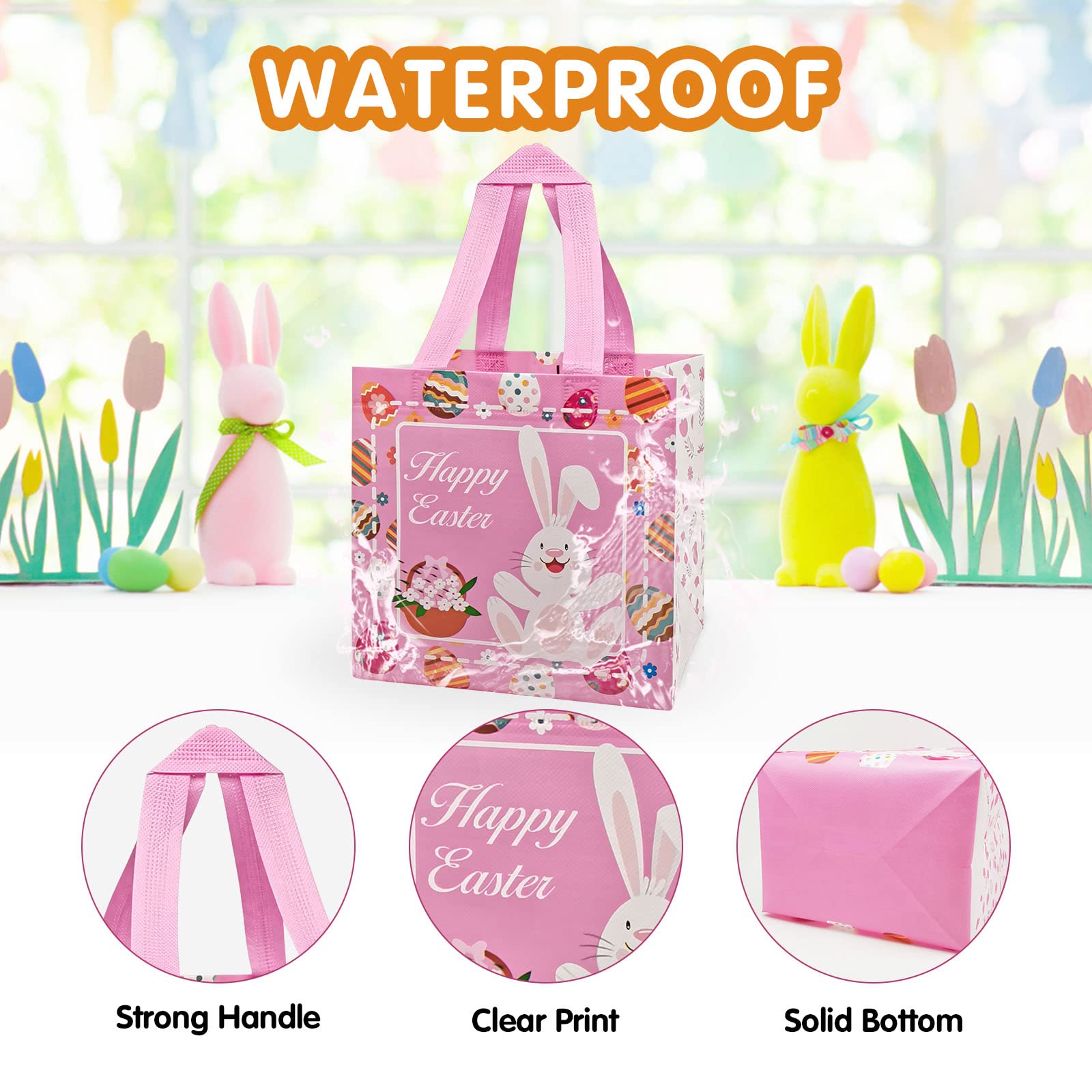 M-Sorflly Easter Bags（9Pcs）- Easter Gift Bags for Kids with Handles, Small Easter Egg Hunt Bags, Reusable Non-Woven Bunny Tote Bags for Easter Treat, Game & Party Supplies Size 8 * 8 * 6inches
