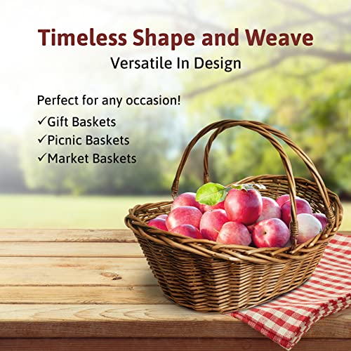 Wald Imports - Medium Wicker Basket with Handle - Dark Brown Hand Woven Harvest Basket - Wicker Flower Basket for Storage, Picnics, Easter, Organizing, and More (17 x 6.5 inches)