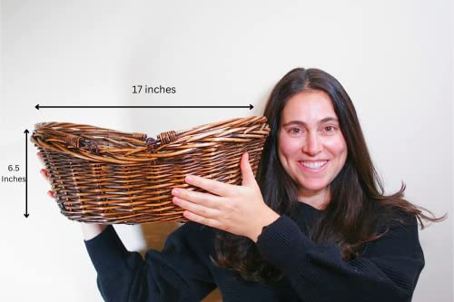 Wald Imports - Medium Wicker Basket with Handle - Dark Brown Hand Woven Harvest Basket - Wicker Flower Basket for Storage, Picnics, Easter, Organizing, and More (17 x 6.5 inches)