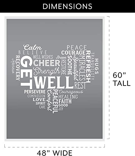 Decorae Healing Thoughts Blanket, Get Well Sherpa Fleece Throw, 5 x 4 Foot, Gray & White