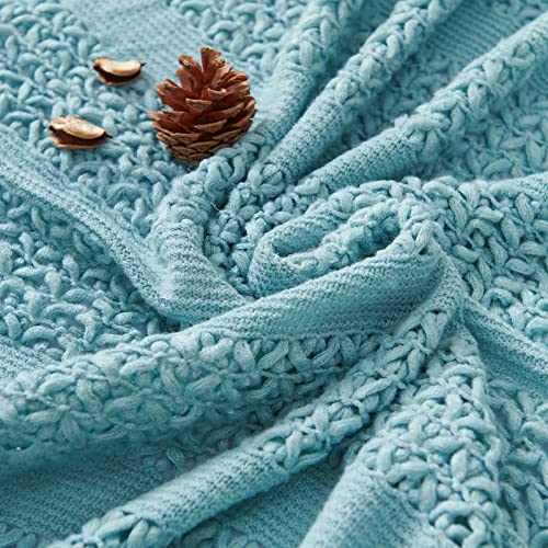 jinchan Cable Knit Throw Blanket Teal Soft Blanket with Tassels Indoor Outdoor Travel Warm Coverlet for Sofa Comforter Couch Bed Throw Blanket Spring Living Room Decor Nursery Gift 50x60 inch