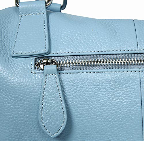 Heshe Genuine Leather Shoulder Bag Womens Tote Top Handle Handbags Cross Body Bags for Office Lady (Light Blue)