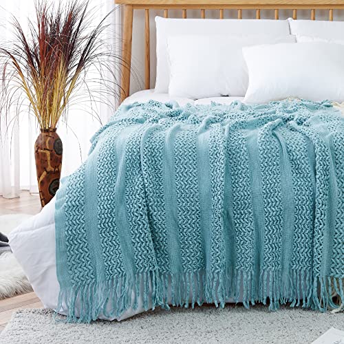 jinchan Cable Knit Throw Blanket Teal Soft Blanket with Tassels Indoor Outdoor Travel Warm Coverlet for Sofa Comforter Couch Bed Throw Blanket Spring Living Room Decor Nursery Gift 50x60 inch