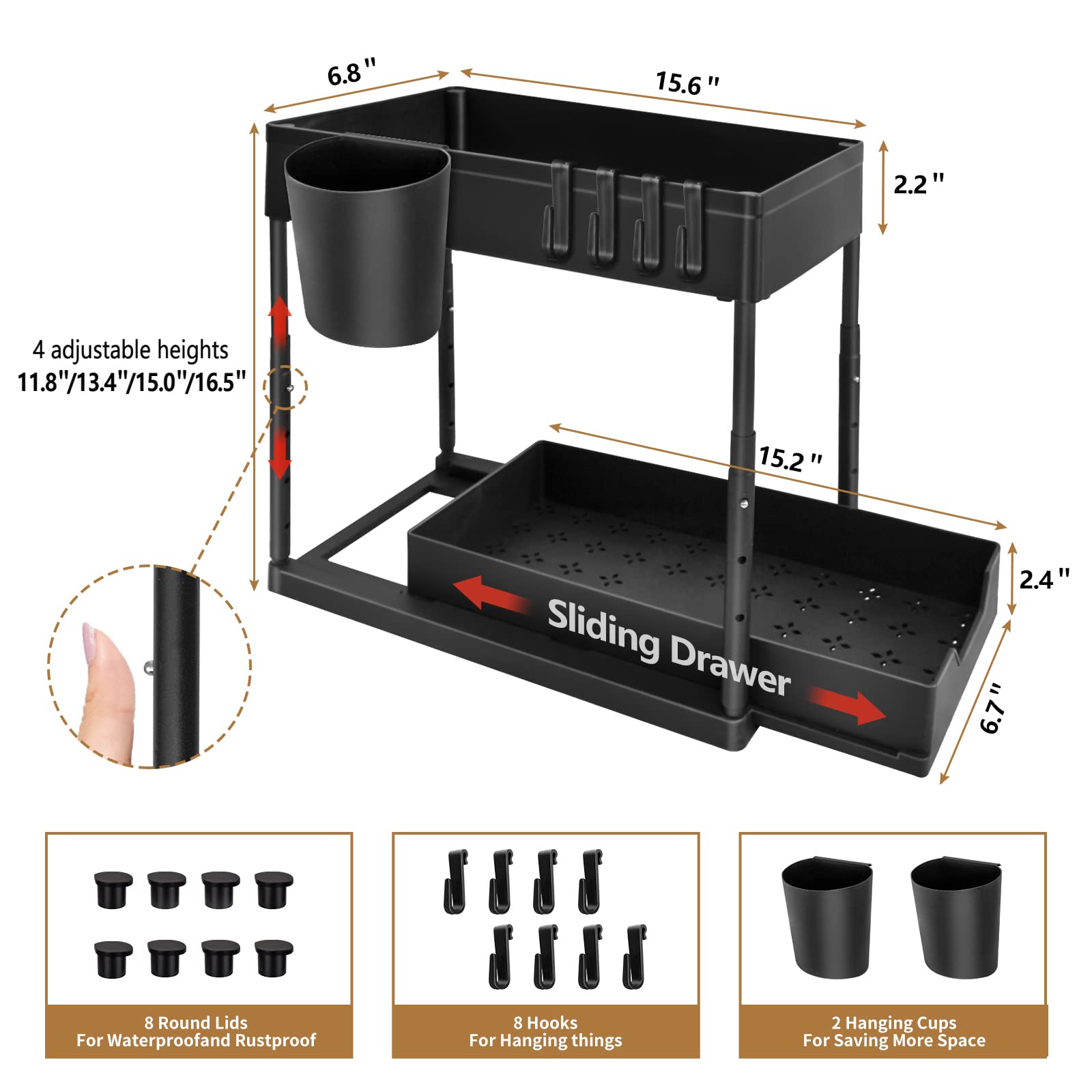 DOFIMATE 2 Pack Under Sink Organizers and Storage Bathroom,2 Tier Adjustable Height Cabinet Basket Organizer, The Bottom Slide Out Basket Under Kitchen Used for Bathroom, Storage Room