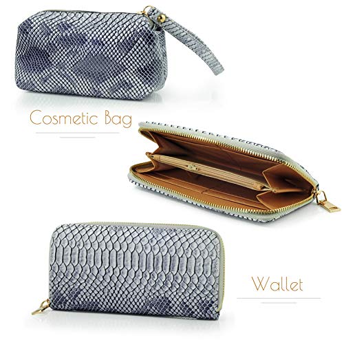 HOXIS Pack of 7 Bags Women Multi-purpose Classic Design Patent Purse Leather Leatherette Shoulder Handbag (Light Color Snake Pattern)