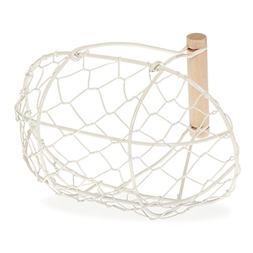 The Lucky Clover Trading Small Oblong Wire Mesh Fixed Handle Basket, Cream