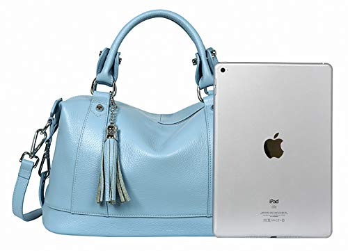 Heshe Genuine Leather Shoulder Bag Womens Tote Top Handle Handbags Cross Body Bags for Office Lady (Light Blue)