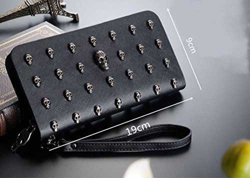 Yesiyan Women's Vintage Punk Leather Card Holder Wallet Skull Clutch Purse Black