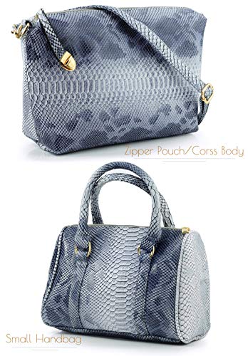 HOXIS Pack of 7 Bags Women Multi-purpose Classic Design Patent Purse Leather Leatherette Shoulder Handbag (Light Color Snake Pattern)