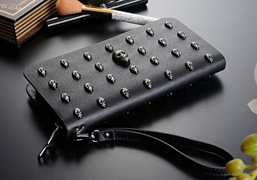 Yesiyan Women's Vintage Punk Leather Card Holder Wallet Skull Clutch Purse Black