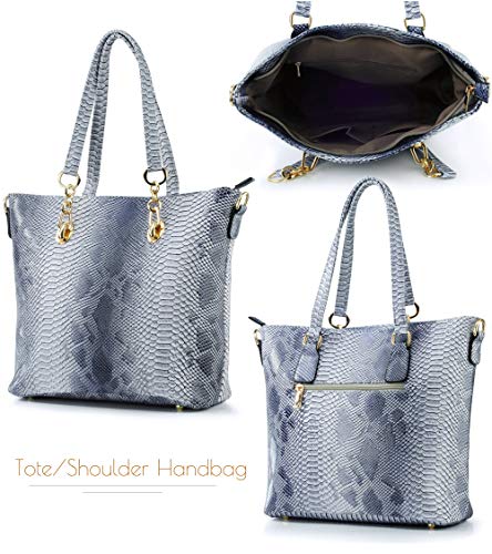 HOXIS Pack of 7 Bags Women Multi-purpose Classic Design Patent Purse Leather Leatherette Shoulder Handbag (Light Color Snake Pattern)