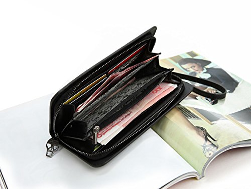 Yesiyan Women's Vintage Punk Leather Card Holder Wallet Skull Clutch Purse Black