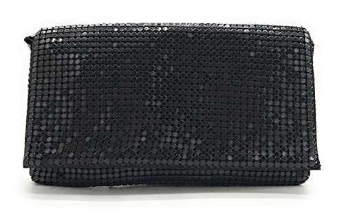 Frewahmesh Womens Evening Clutch Metal Mesh purse handbag with short shoulder strap for Cocktail Party Prom Wedding (Black)