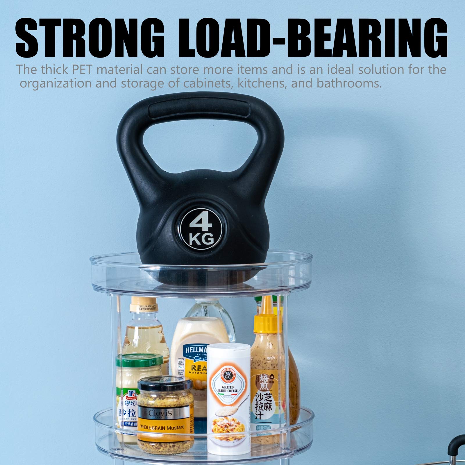 Popdylan 2 Tier Lazy Susan - 360 Degree Rotating Spice Rack - Turntable Cabinet Organizer for Cabinet, Fridge, Kitchen, Bathroom, Vanity Display Stand (10.6in)