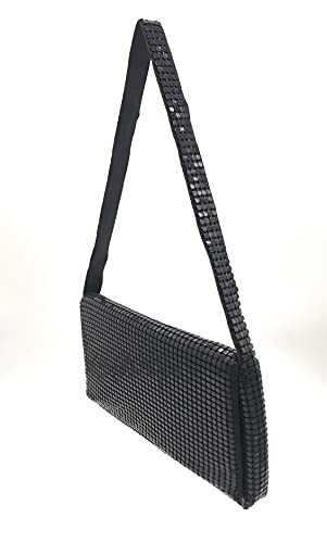 Frewahmesh Womens Evening Clutch Metal Mesh purse handbag with short shoulder strap for Cocktail Party Prom Wedding (Black)