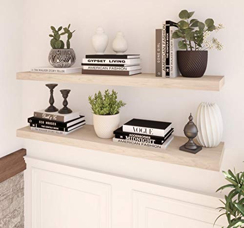 Bestar Universel 12W Set of 48W x 12D Floating Shelves in Natural Yellow Birch