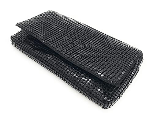 Frewahmesh Womens Evening Clutch Metal Mesh purse handbag with short shoulder strap for Cocktail Party Prom Wedding (Black)