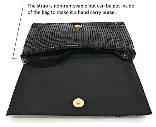 Frewahmesh Womens Evening Clutch Metal Mesh purse handbag with short shoulder strap for Cocktail Party Prom Wedding (Black)