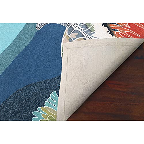Liora Manne Ravella Indoor Outdoor Rug - Nautical Rug, Sea Life & Ocean Theme Decor, Comfortable & Durable, UV Stabilized, Stain Resistant Rug, Ocean Blue, 2' x 5'