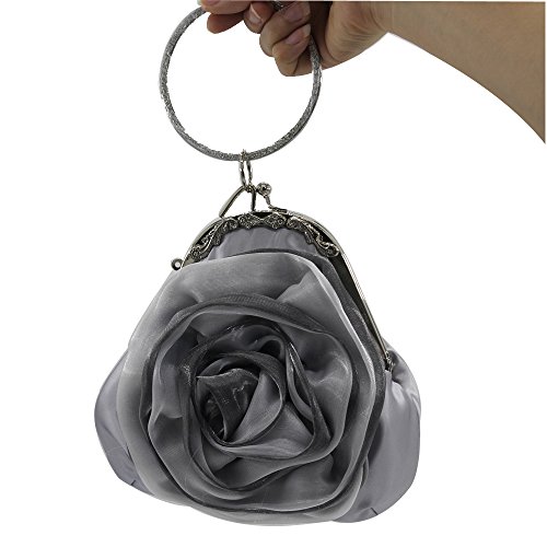 Kingluck Silk Flower Slot Pocket Hasp Totes Frame Women Kingluck Flower Evening Handbags/Clutches In Wedding Handbag (grey)
