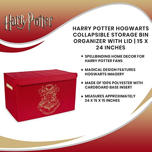 Harry Potter Hogwarts Collapsible Storage Bin Chest with Lid | Fabric Basket Container with Handles, Cubby Cube Closet Organizer | Wizarding World Gifts And Collectibles | 15 x 24 Inches