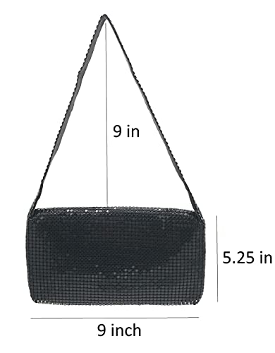 Frewahmesh Womens Evening Clutch Metal Mesh purse handbag with short shoulder strap for Cocktail Party Prom Wedding (Black)