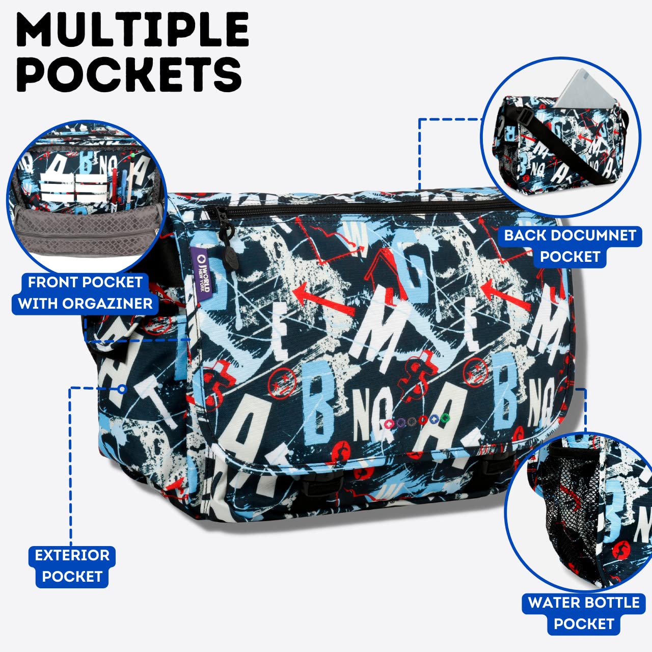 J World New York luggage Terry for Women. Girls School Kids Messenger Bag, Graffiti, One Size US