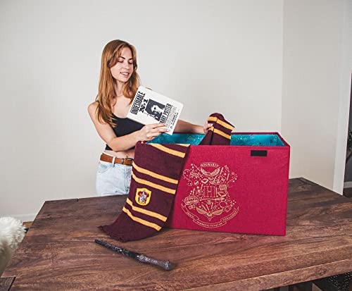 Harry Potter Hogwarts Collapsible Storage Bin Chest with Lid | Fabric Basket Container with Handles, Cubby Cube Closet Organizer | Wizarding World Gifts And Collectibles | 15 x 24 Inches