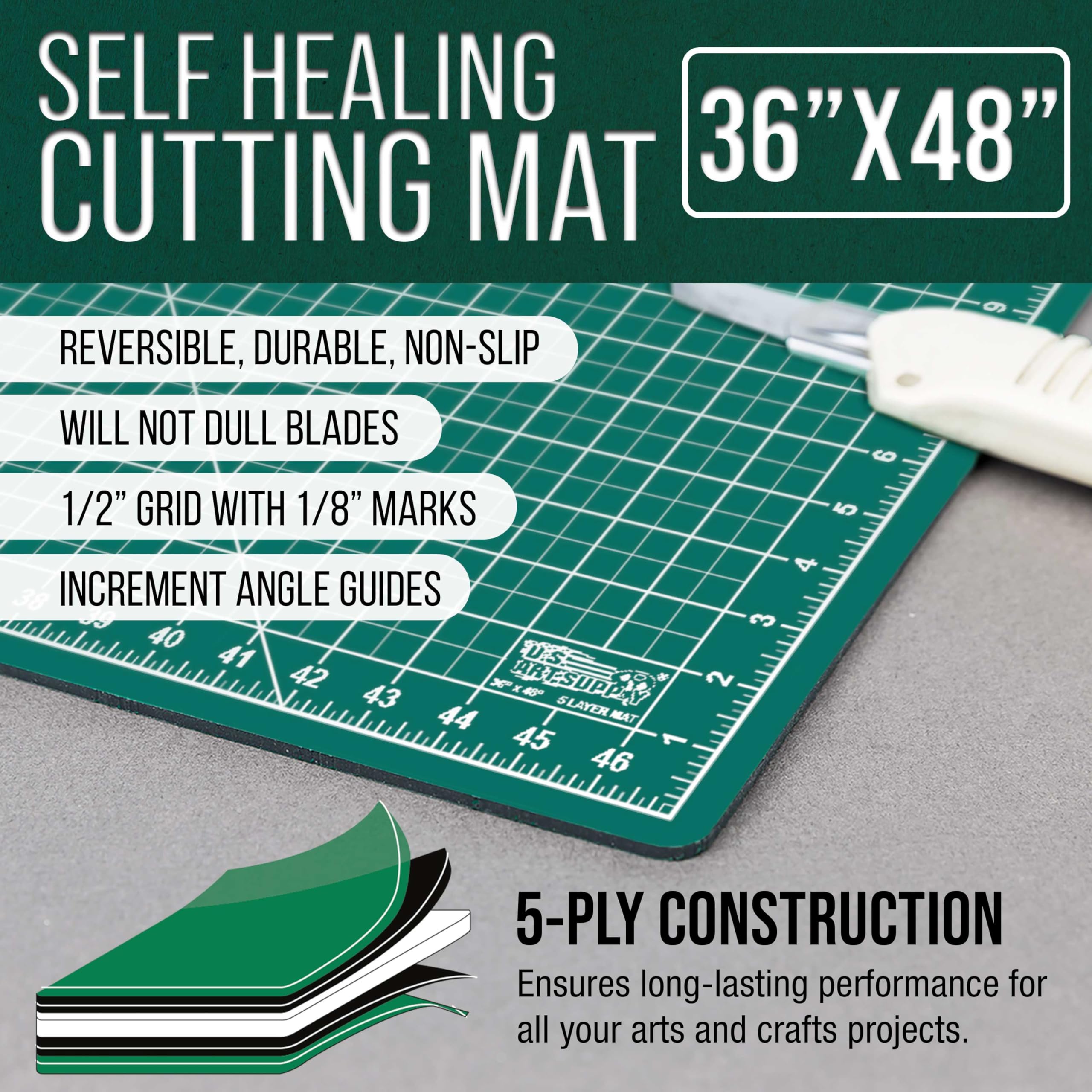 US Art Supply 36" x 48" GREEN/BLACK Professional Self Healing 5-Ply Double Sided Durable Non-Slip Cutting Mat Scrapbooking, Quilting, Sewing Arts & Craft