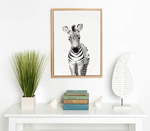 Kate and Laurel Sylvie Baby Zebra Animal Print Portrait Framed Canvas Wall Art by Amy Peterson, 18x24 Natural