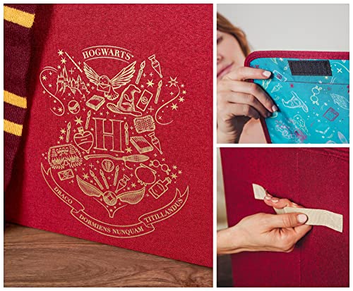 Harry Potter Hogwarts Collapsible Storage Bin Chest with Lid | Fabric Basket Container with Handles, Cubby Cube Closet Organizer | Wizarding World Gifts And Collectibles | 15 x 24 Inches