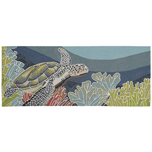 Liora Manne Ravella Indoor Outdoor Rug - Nautical Rug, Sea Life & Ocean Theme Decor, Comfortable & Durable, UV Stabilized, Stain Resistant Rug, Ocean Blue, 2' x 5'