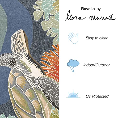 Liora Manne Ravella Indoor Outdoor Rug - Nautical Rug, Sea Life & Ocean Theme Decor, Comfortable & Durable, UV Stabilized, Stain Resistant Rug, Ocean Blue, 2' x 5'