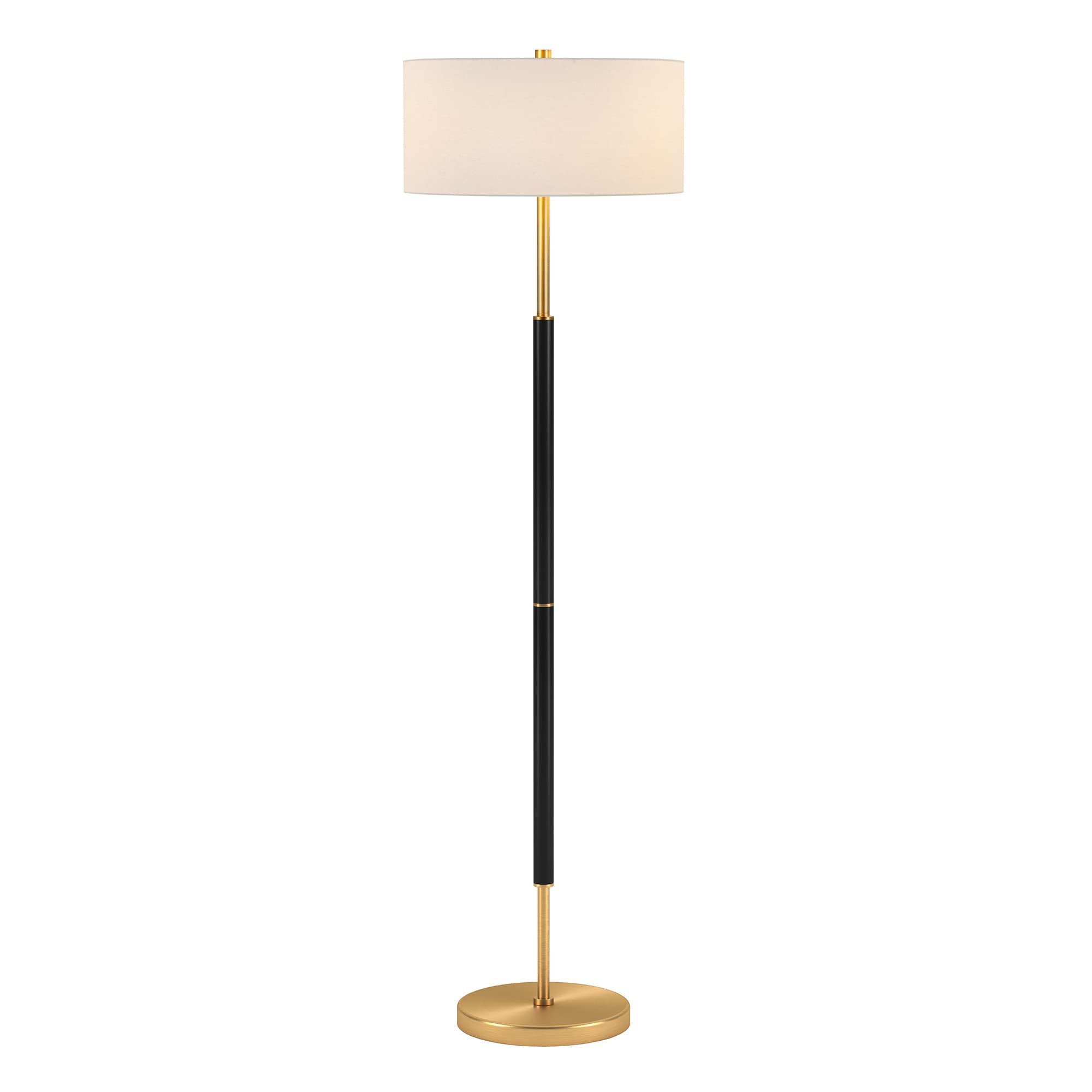 Henn&Hart 2-Light Floor Lamp with Fabric Shade in Matte Black/Brass/White, Floor Lamp for Home Office, Bedroom, Living Room