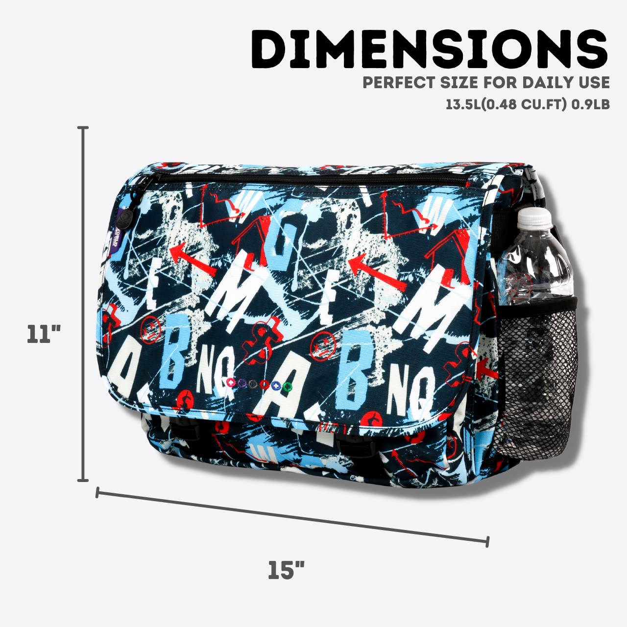 J World New York luggage Terry for Women. Girls School Kids Messenger Bag, Graffiti, One Size US