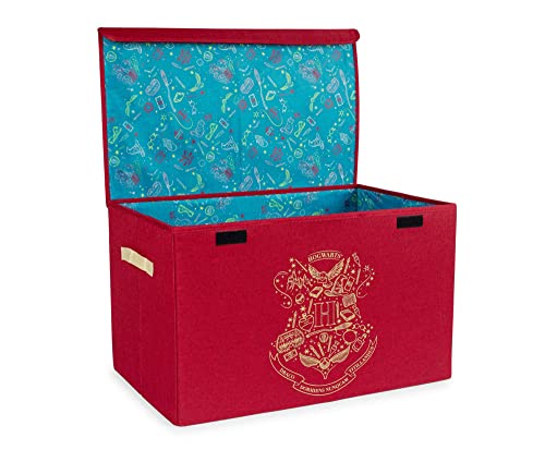 Harry Potter Hogwarts Collapsible Storage Bin Chest with Lid | Fabric Basket Container with Handles, Cubby Cube Closet Organizer | Wizarding World Gifts And Collectibles | 15 x 24 Inches