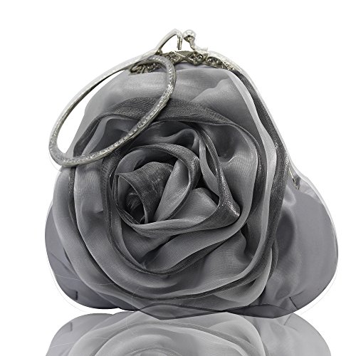 Kingluck Silk Flower Slot Pocket Hasp Totes Frame Women Kingluck Flower Evening Handbags/Clutches In Wedding Handbag (grey)