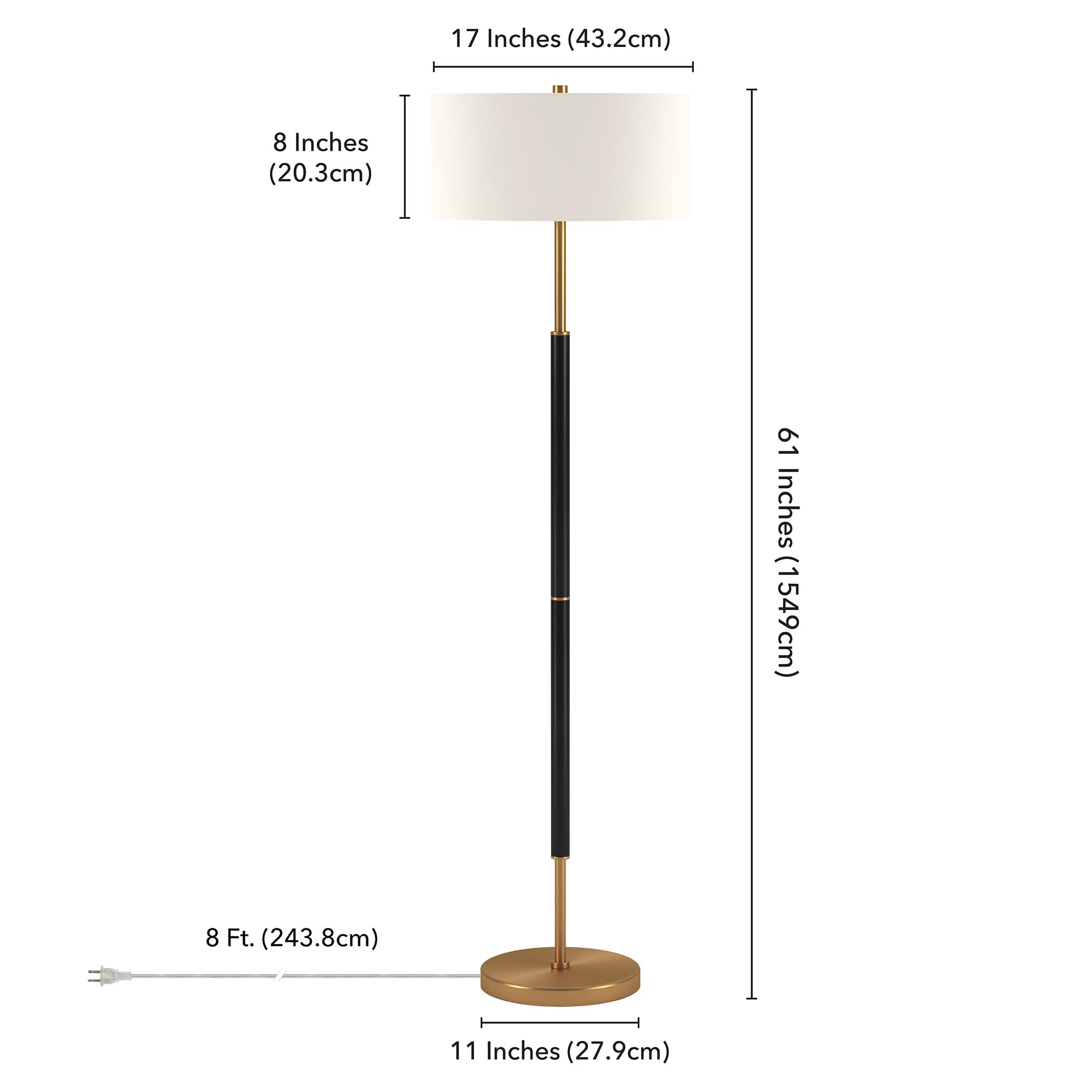 Henn&Hart 2-Light Floor Lamp with Fabric Shade in Matte Black/Brass/White, Floor Lamp for Home Office, Bedroom, Living Room
