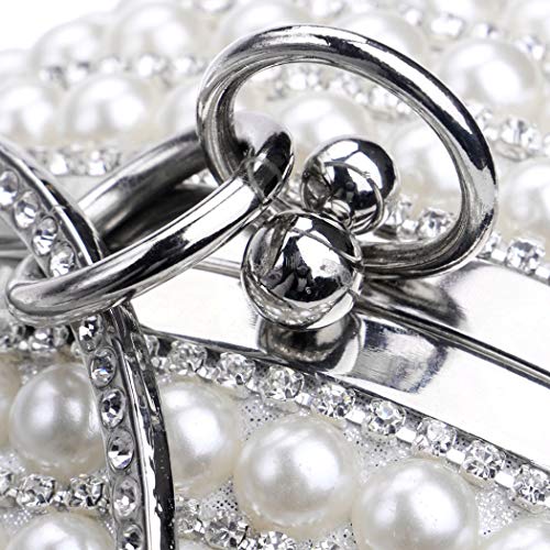 Tngan Womens Evening Bag Round Ball Wedding Handbag Artificial Pearl Purse Silvery