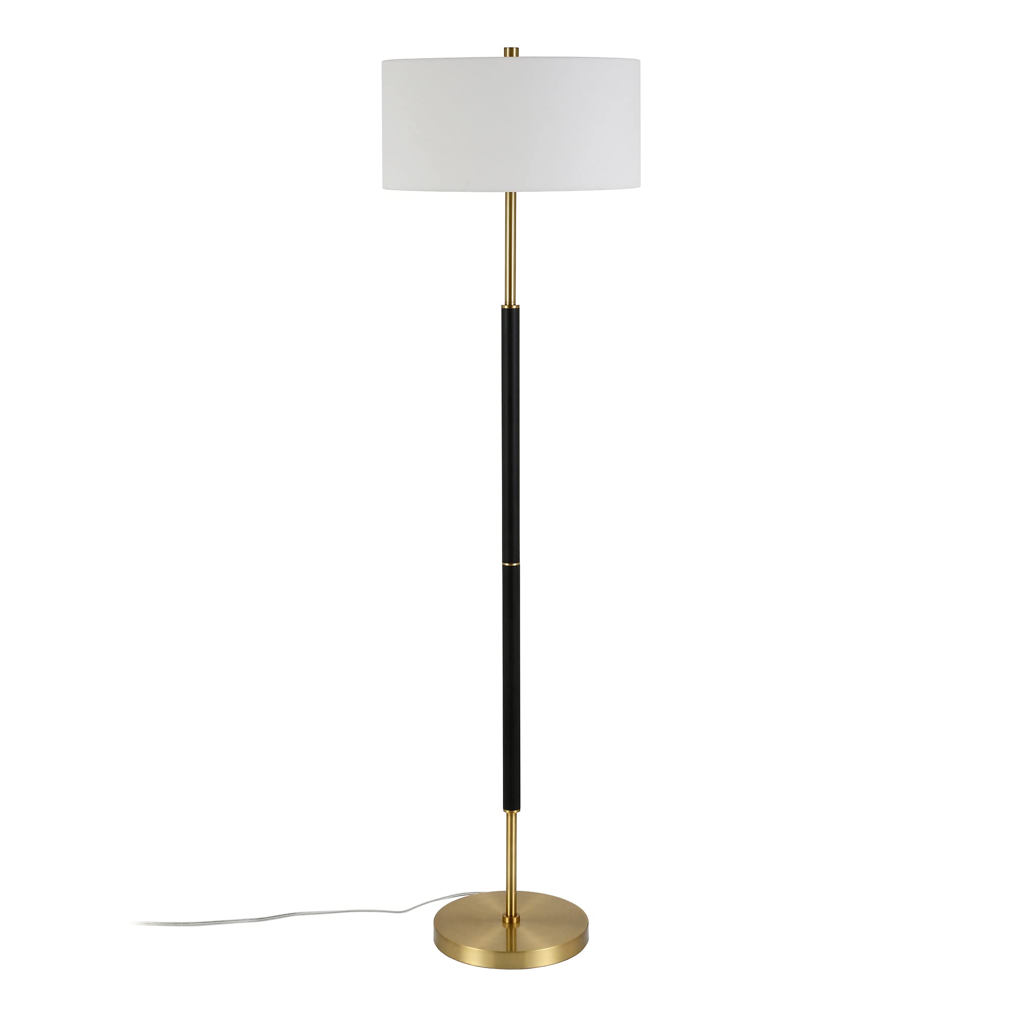 Henn&Hart 2-Light Floor Lamp with Fabric Shade in Matte Black/Brass/White, Floor Lamp for Home Office, Bedroom, Living Room